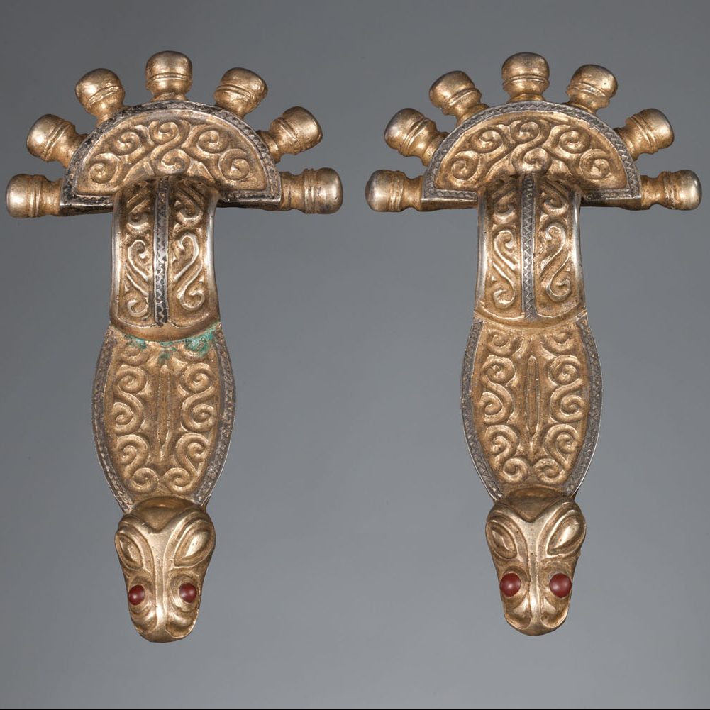 Pair of Merovingian Gilded Silver Zoomorphic Handled Fibulae - Phoenix ...